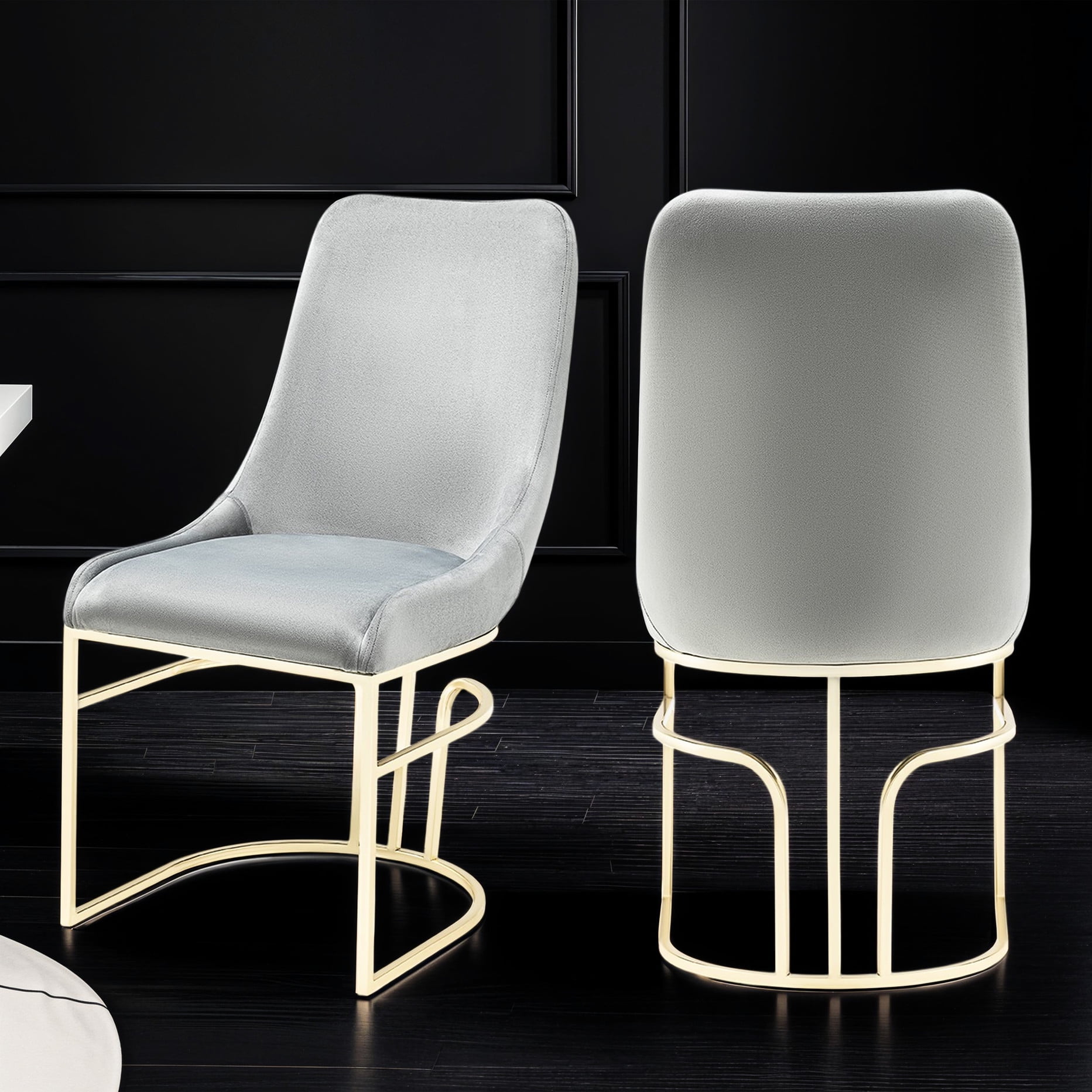 Modern Gray Chairs Set of 2, Gold Legs, Soft Velvet Feel - Walmart.com
