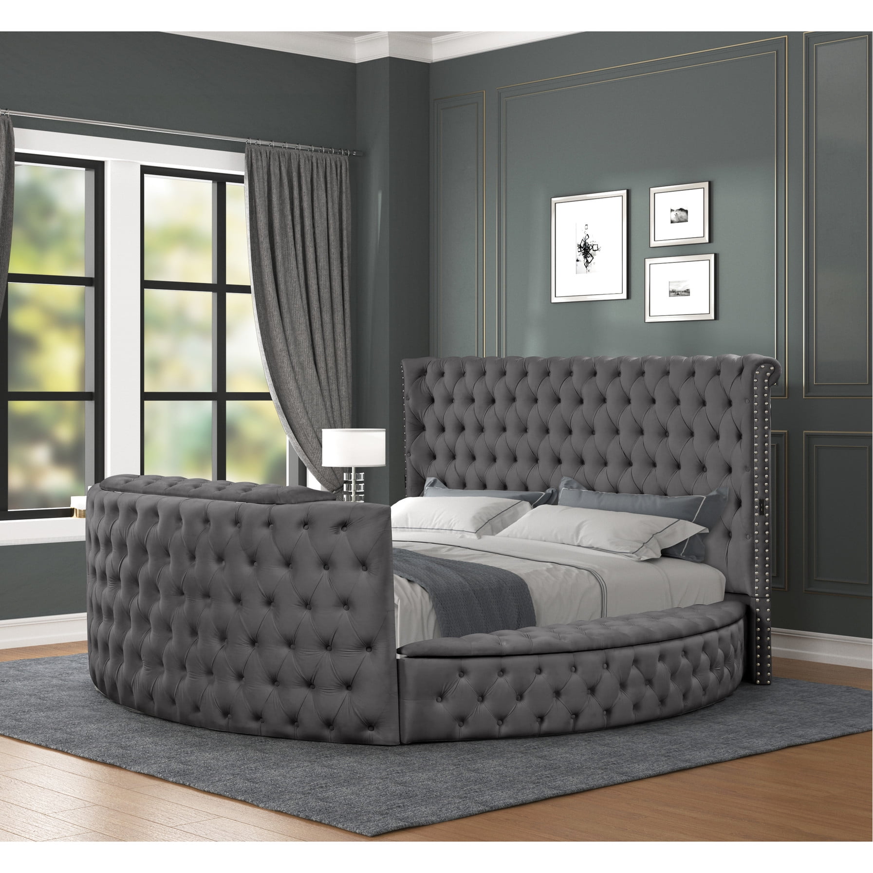 Modern Gray Crystal Bed | Sturdy Wood | Built - in USB Charging ...