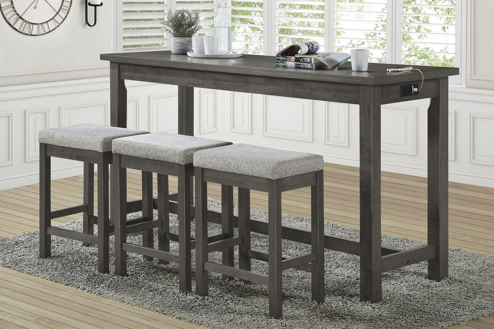 Modern Gray Dining Set 4pcs Counter Height Table and Stools Set Wooden ...