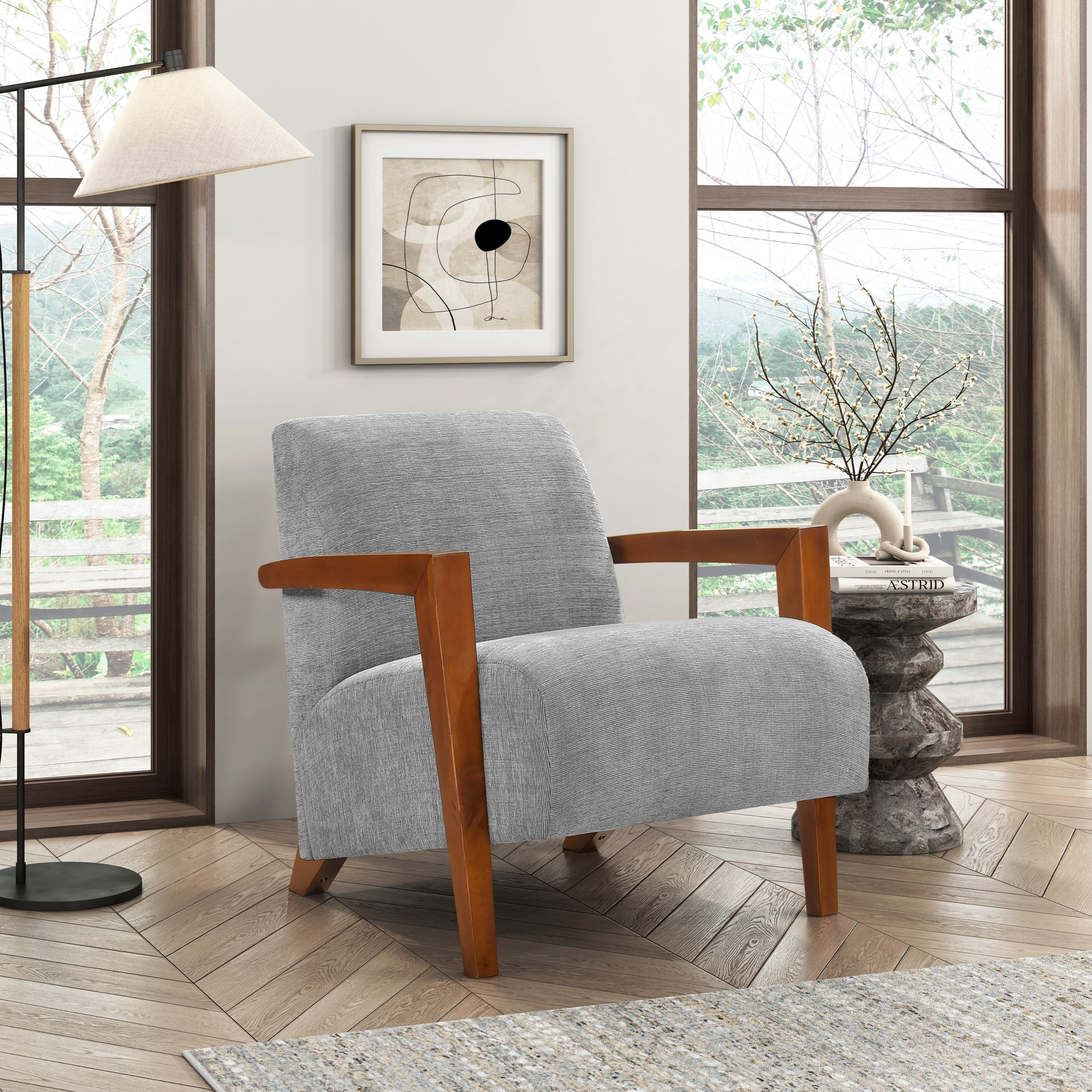 Modern Gray Fabric Accent Chair - Solid Wood Frame, 28.5" Wide, Living ...
