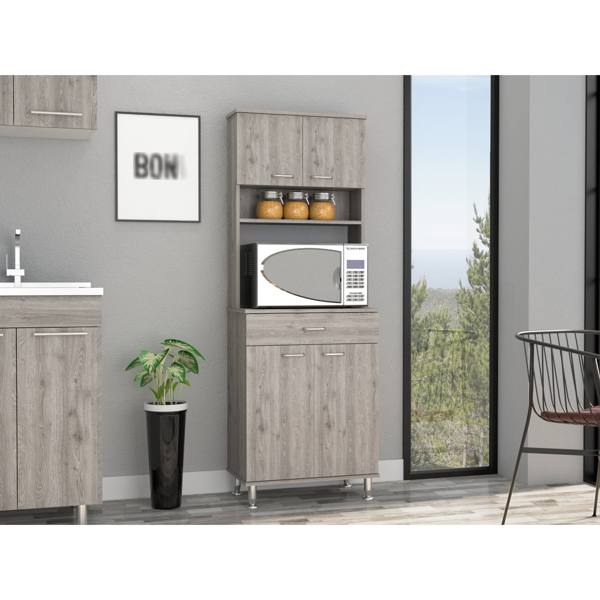 Modern Gray Kitchen Cabinet: Two Door Cabinets, One Drawer, Adjustable ...