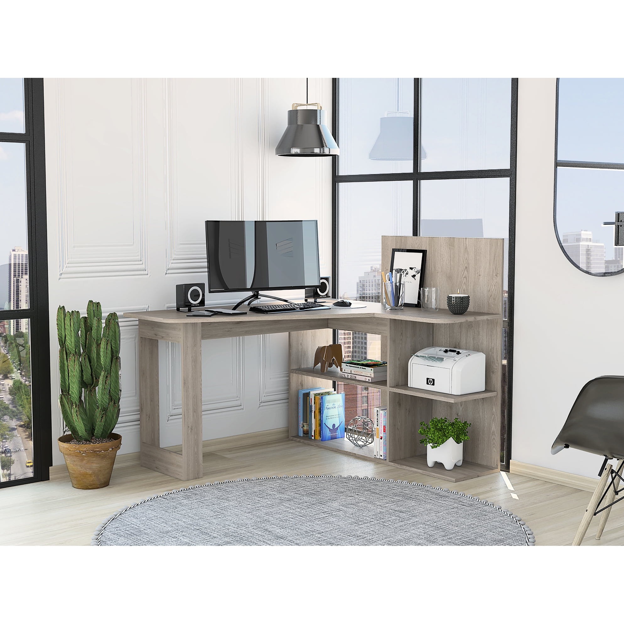 Modern Gray L-shaped Desk With Ample Surface Area - Enhance Your Office ...