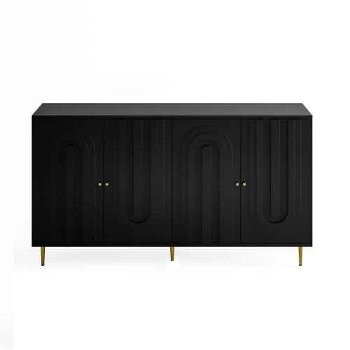 Modern Gray Lacquered 4 Door Wooden Cabinet Sideboard Buffet Server ...