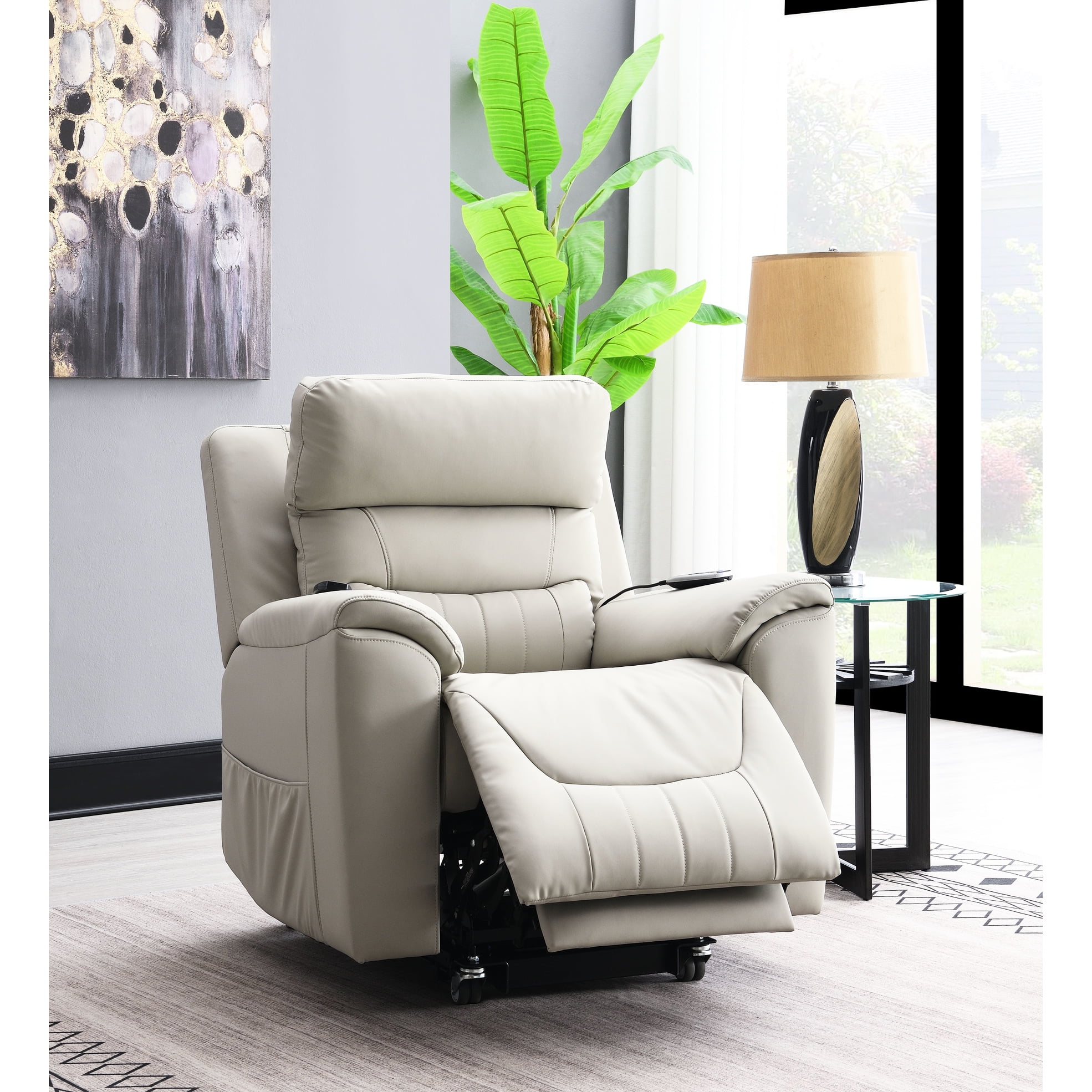 Modern Gray Power Recliner With Heating, Lift And De-stress Massage ...