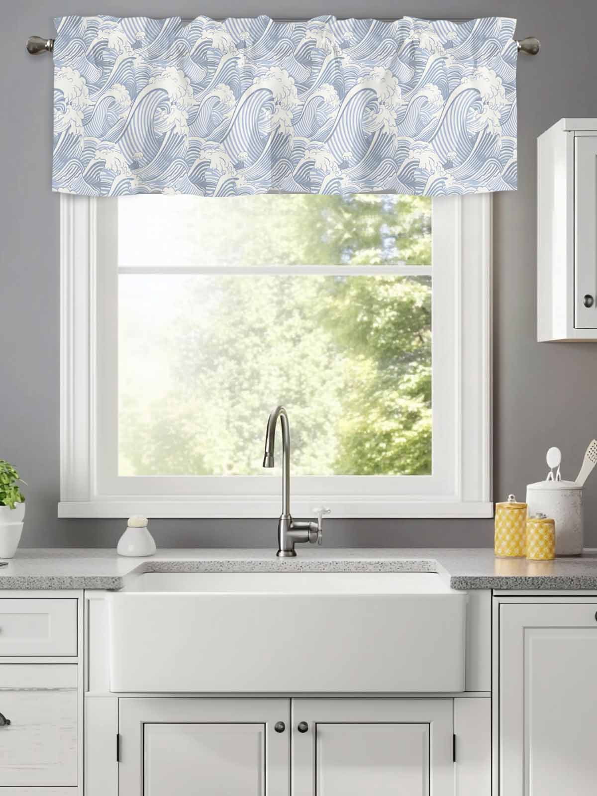 Modern Gray Stripe Ocean Stripe Valances for Windows,Rod Pocket Valance ...