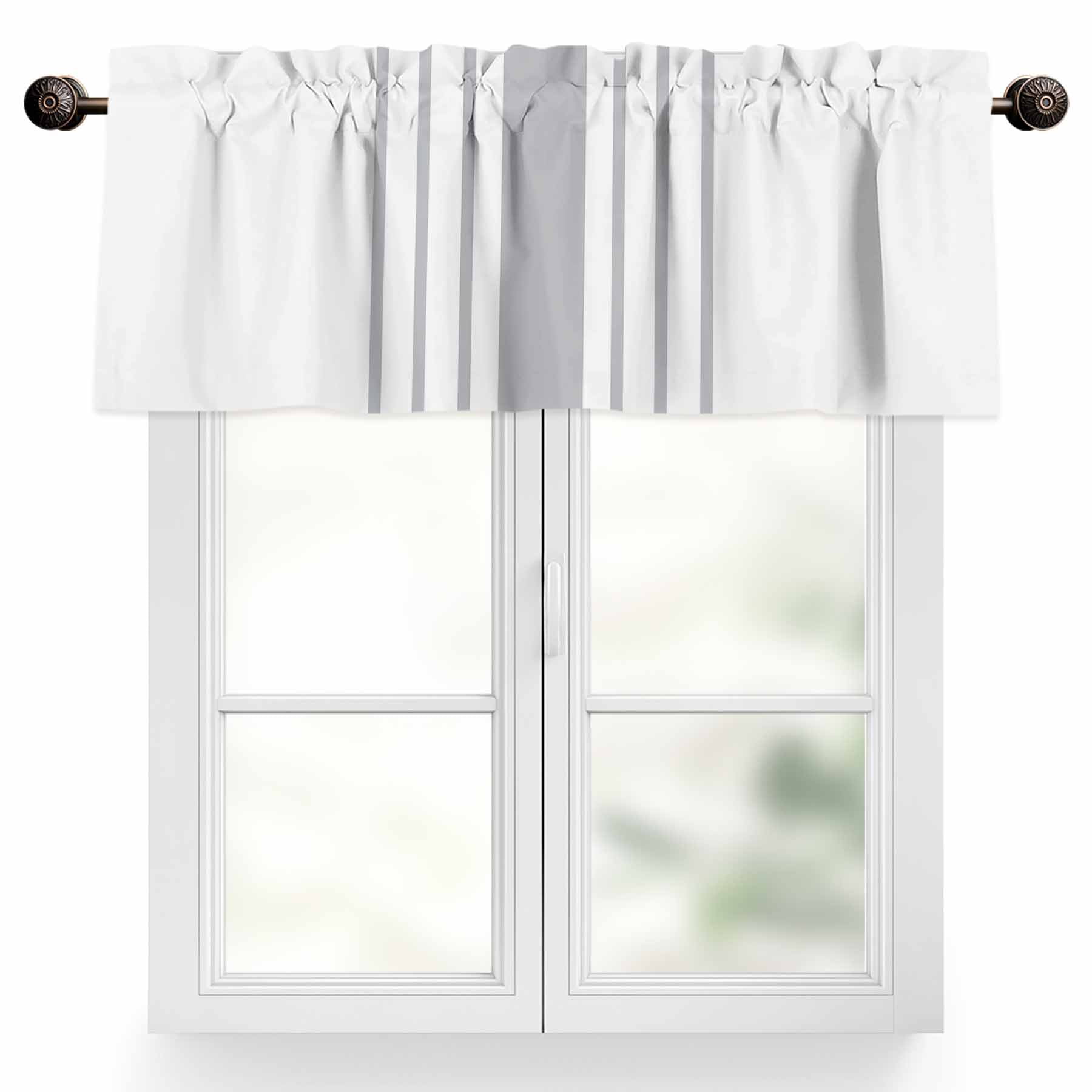Modern Gray Striped Valances for Windows, 60 x 18in, Simple White ...