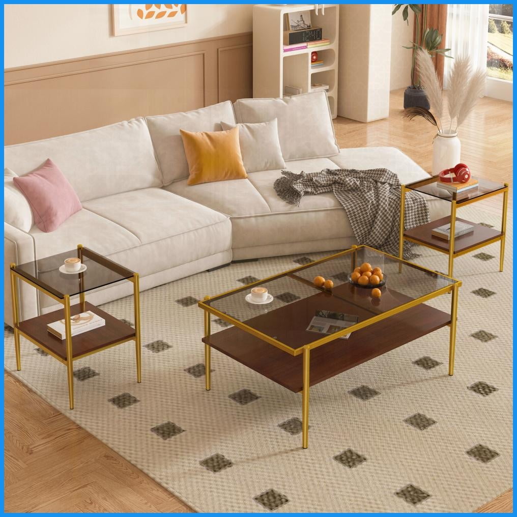 Modern Gray Tempered Glass Coffee Table & End Tables Trio for Living ...