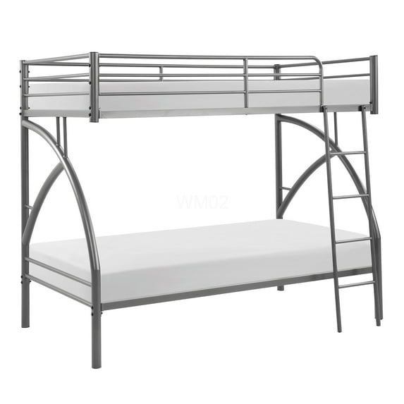 Modern Gray Twin Bunk Bed with Guard Rails, Space-Saving Metal Frame ...