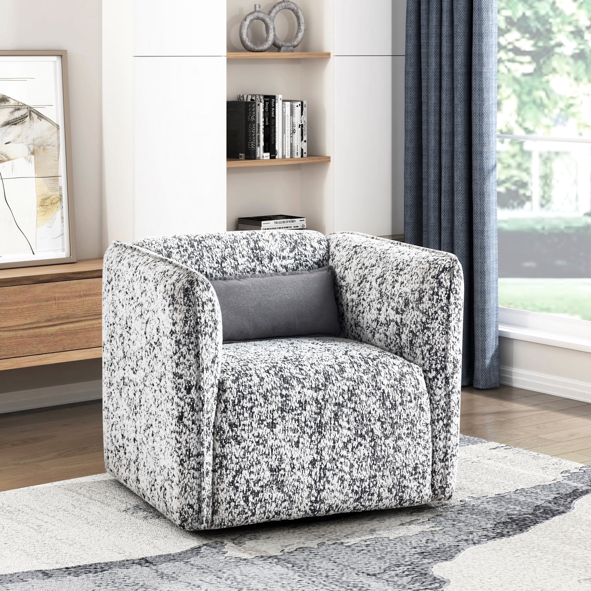 Modern Gray Upholstered 360-degree Swivel Chair - Living Room Seating ...