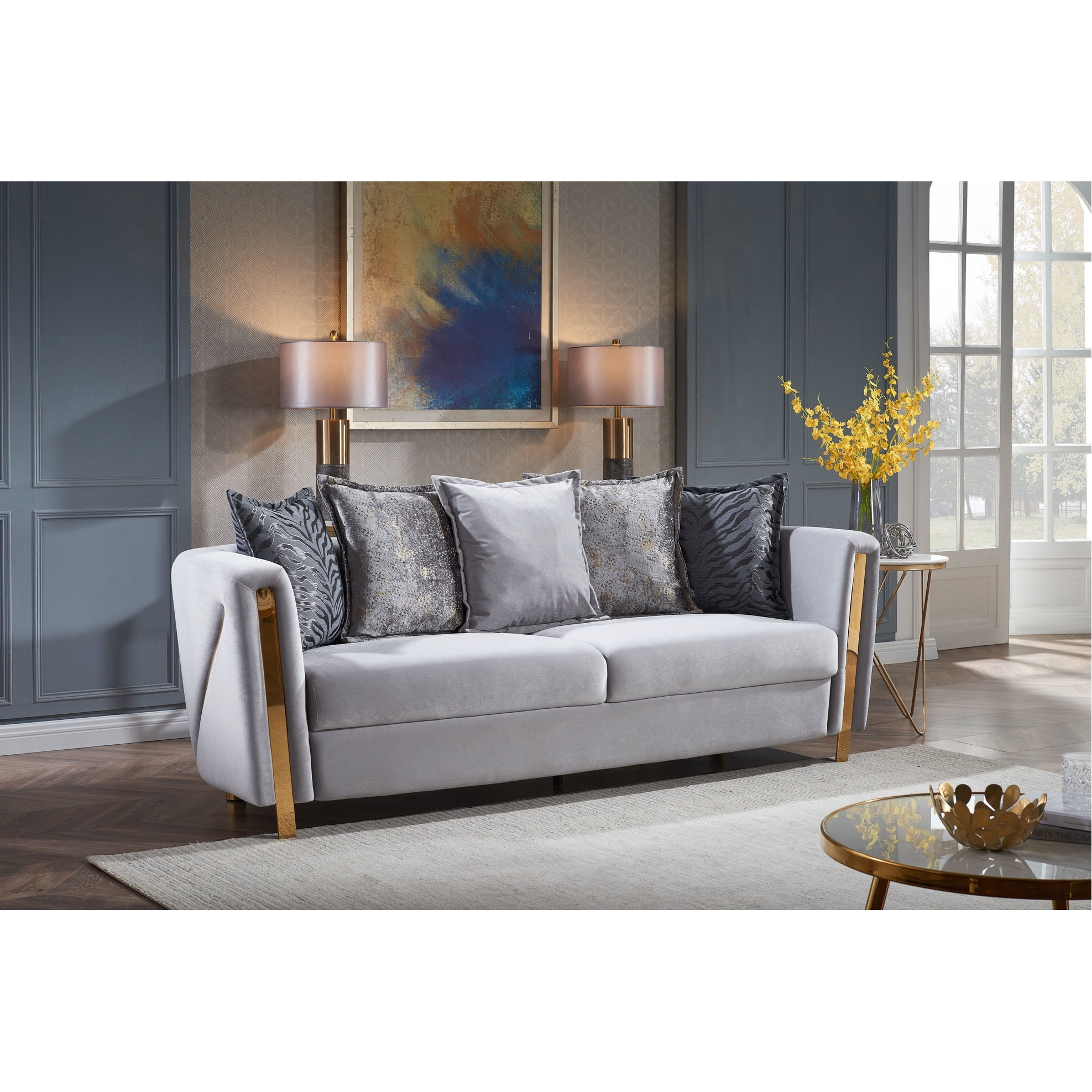 Modern Gray Velvet Pocket Coil Spring With Wood Base In And Solid For A ...