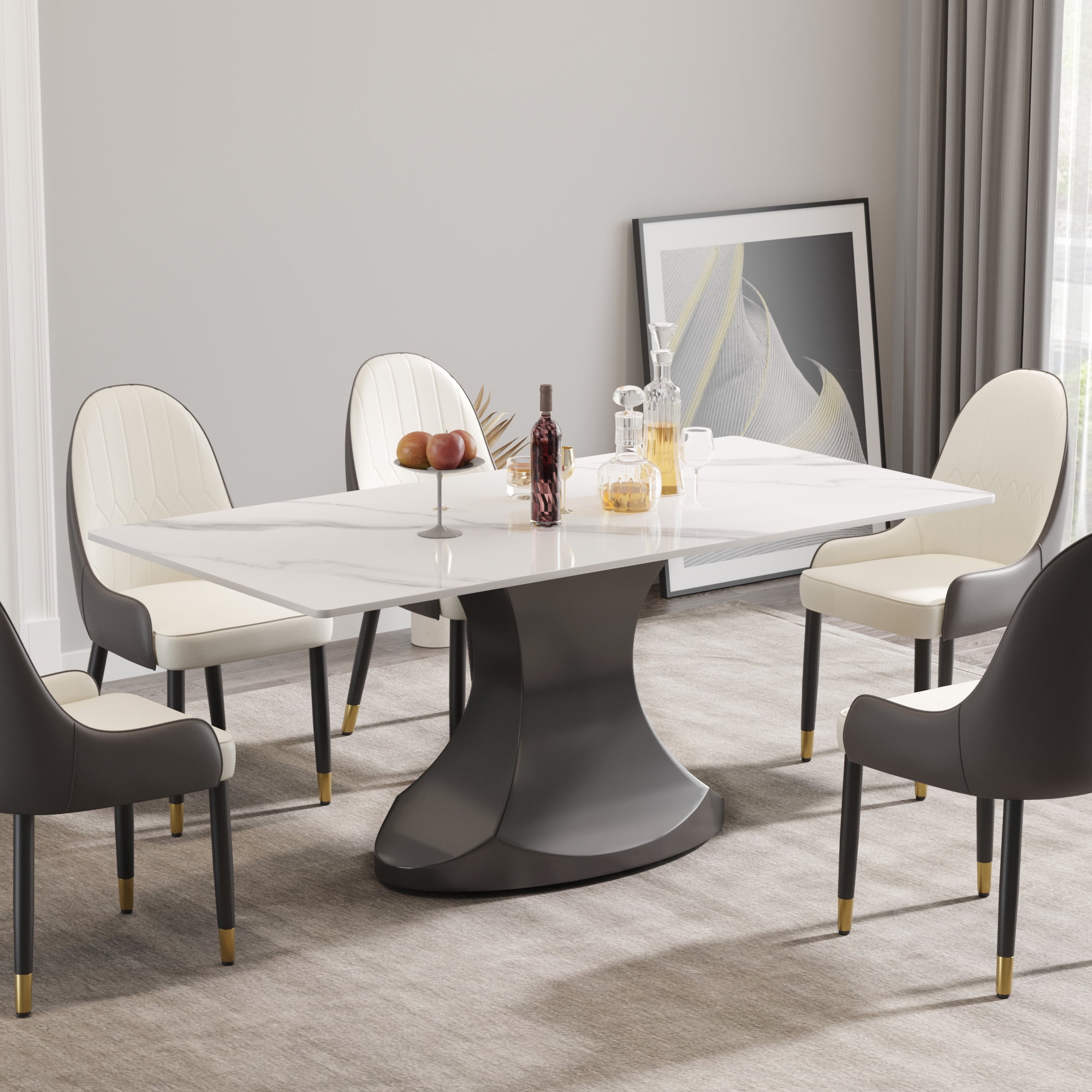 Modern Gray and White Dining Table with Stainless Steel Curved Legs ...