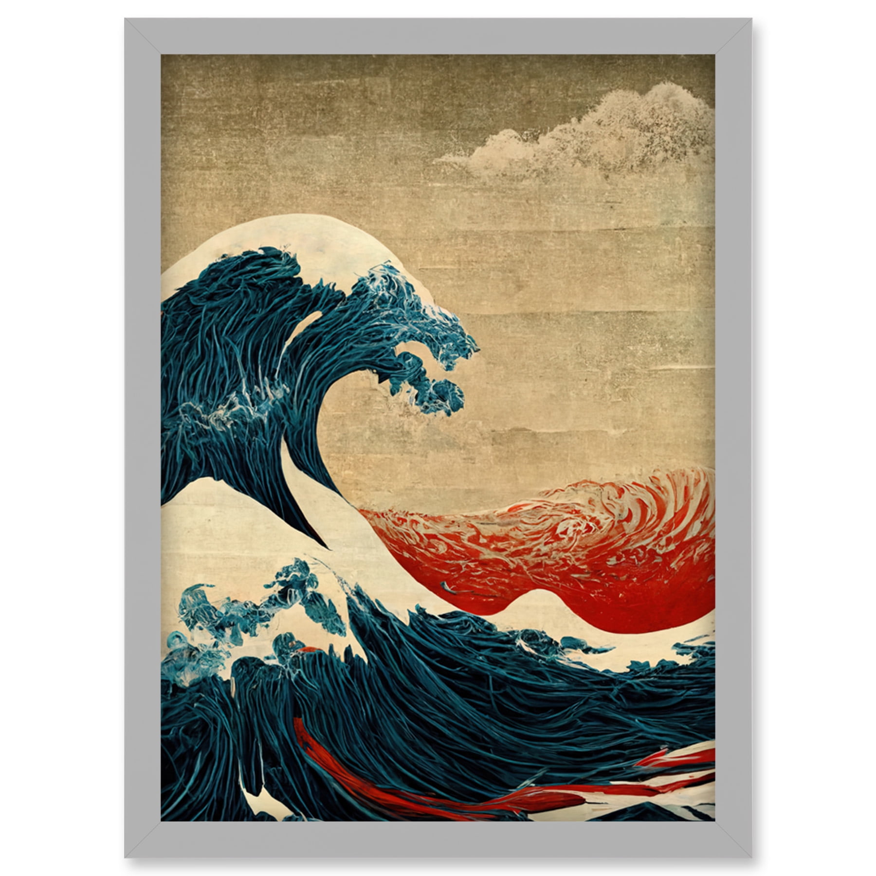 Modern Great Wave Off Kanagawa Style Seascape Artwork Framed Wall Art ...