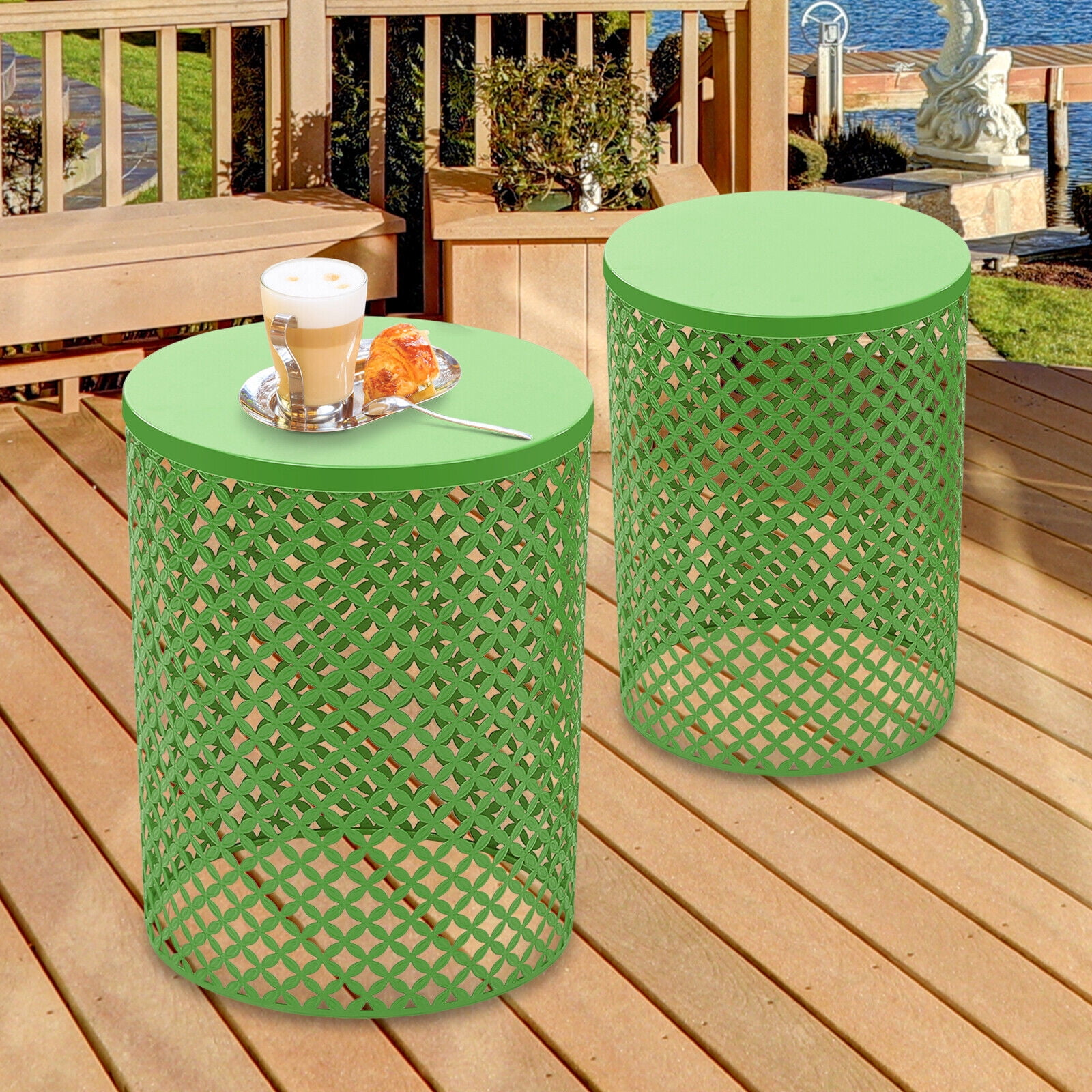 Modern Green Iron 2pcs Outdoor Side Table, Metal Frame Accent Table ...