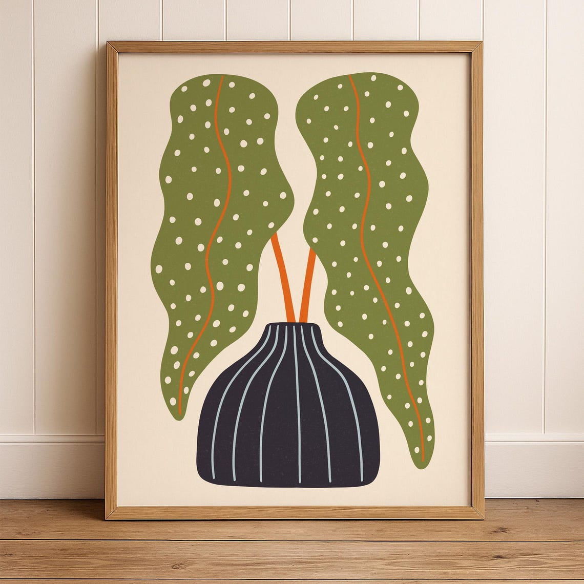 Modern Green Leaf Wall Art– Mid Century Abstract Botanical Print ...