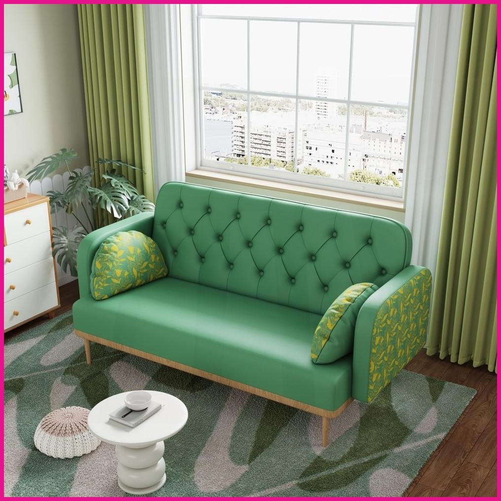 Modern Green PU Leather Two-Seater Loveseat with Tulip Pattern ...