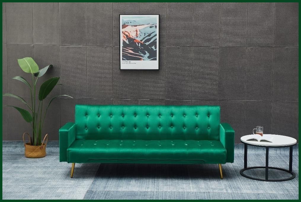Modern Green Premium Velvet Sofa Bed with Golden Metal Legs - Ideal for ...