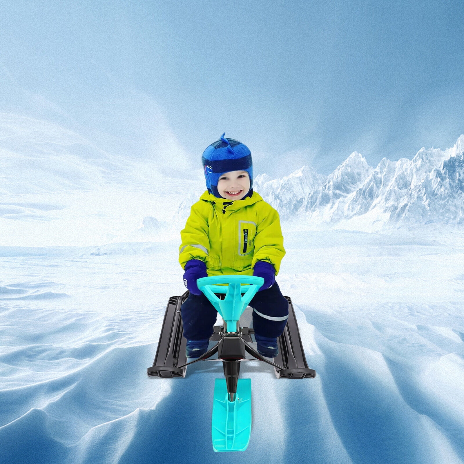 Modern Green Snow Racer Sled, Ski Sled Slider Board, Snow Sled for 3-15 ...