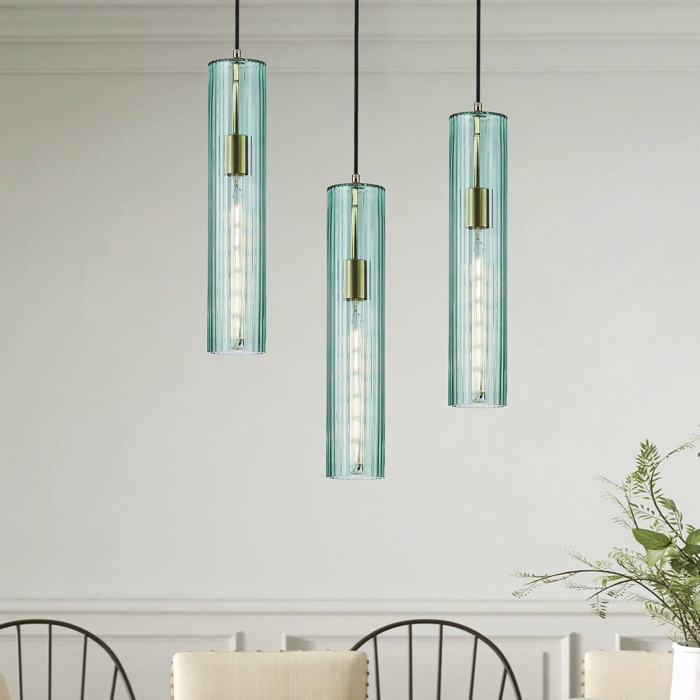 Modern Green Textured Glass Cylinder Pendant Light Fixture for Kitchen ...