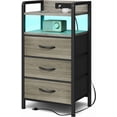 Modern Grey 3-Drawer Bedside Table with LED Light Strip, USB Ports, AC ...