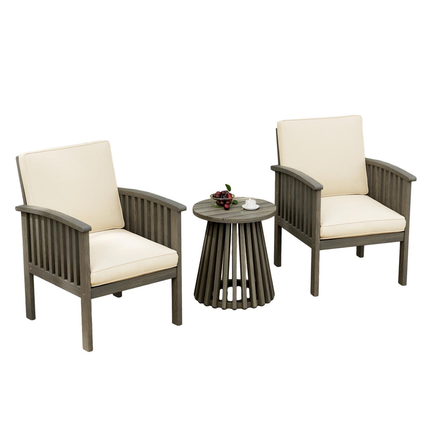 Bofang Modern Acacia Wood Patio Set with 2 Club Chairs and Table ...