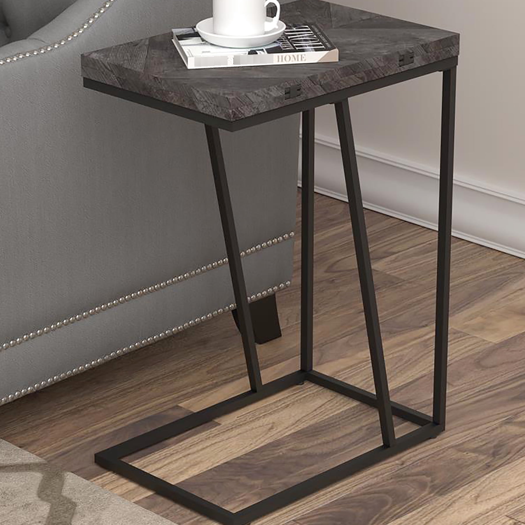 Modern Grey Accent Table With Rectangular Shape And Industrial Metal ...