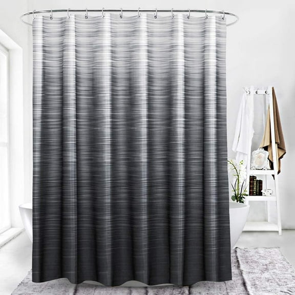 Black Grey Stripe Bathroom Shower Curtains with 12 Hooks Polyester ...
