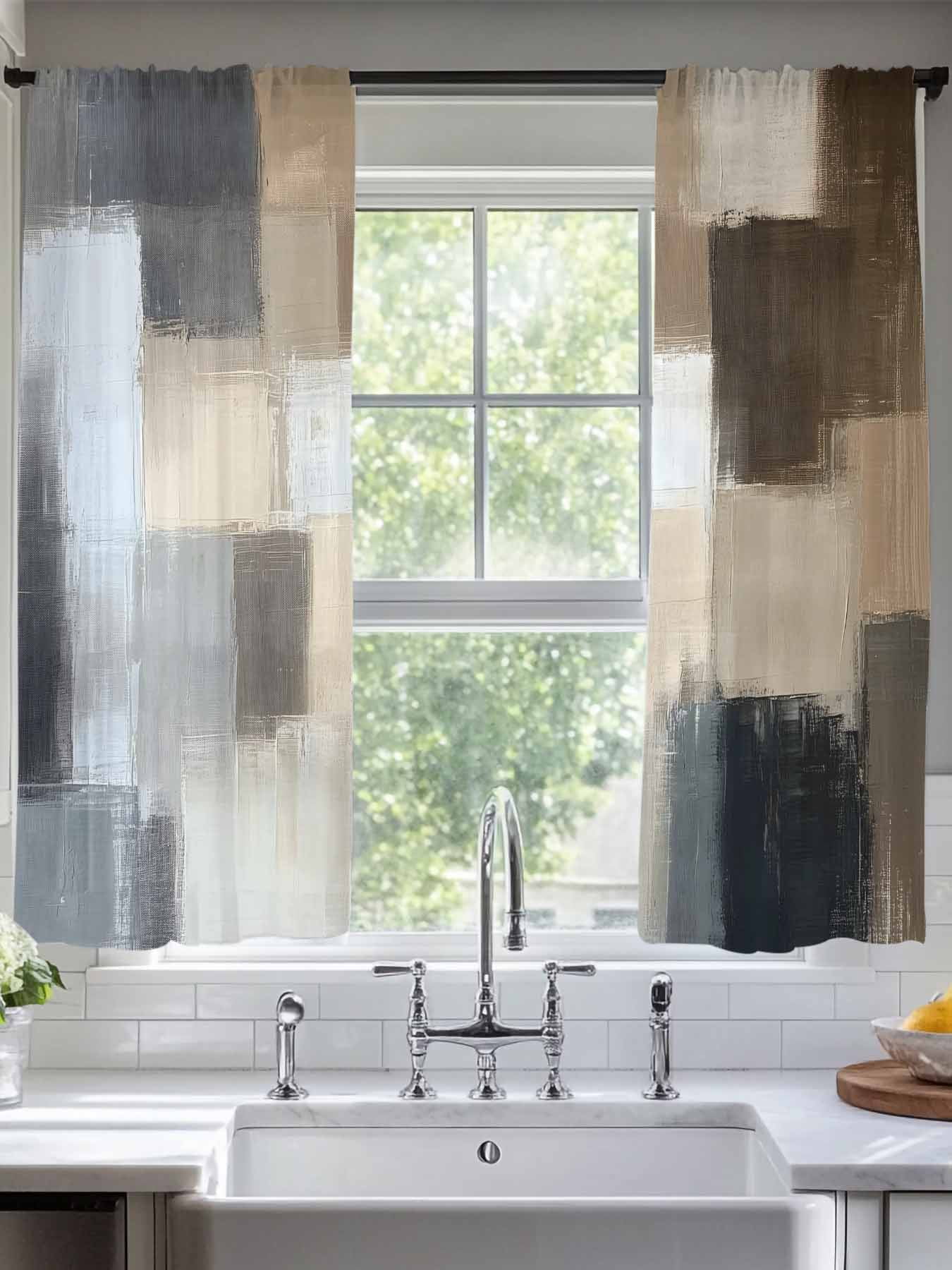 Modern Grey Brown Sheer Curtains for Living Room Bedroom Abstract Oil ...