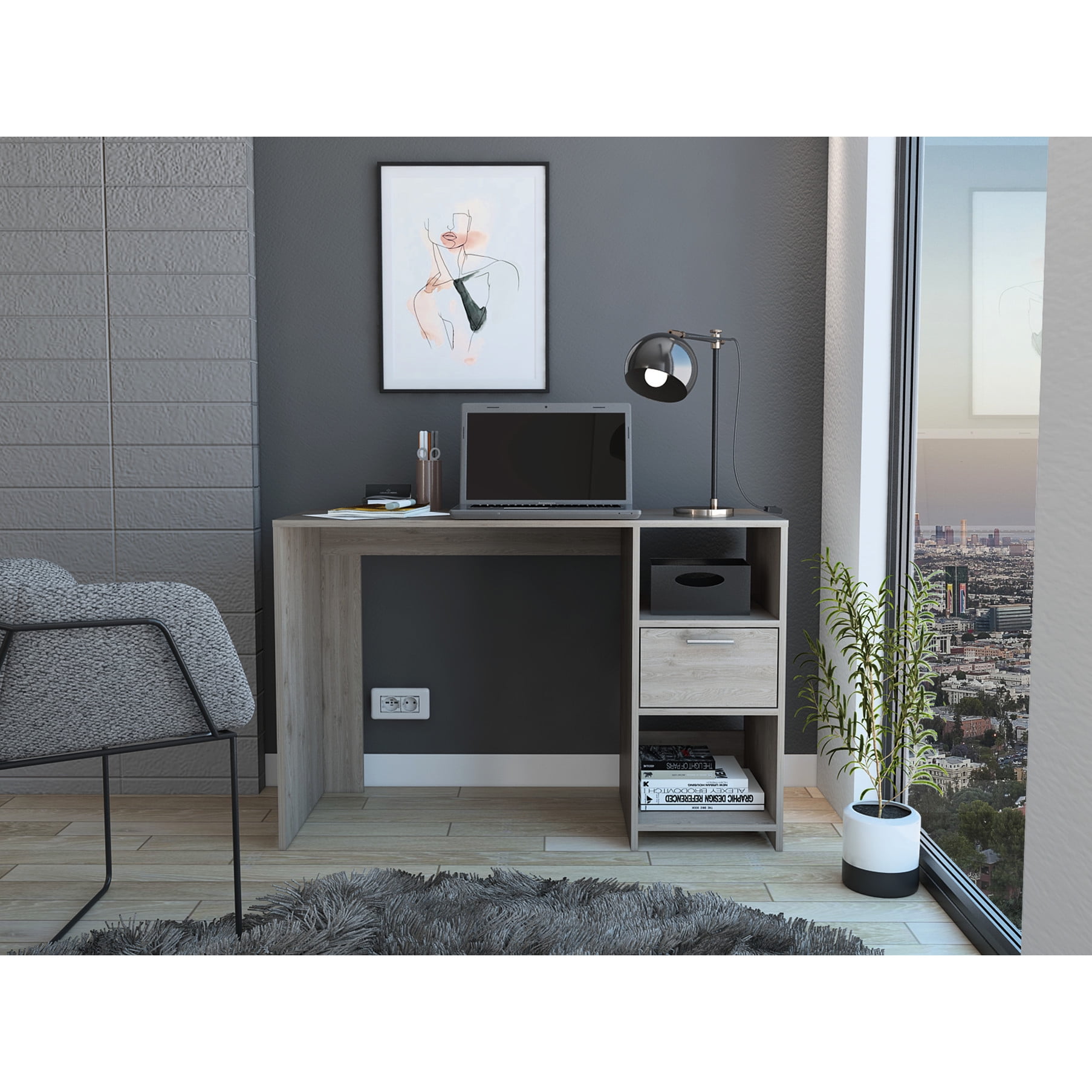 Modern Grey Computer Desk With Storage Features - One Drawer, Two ...