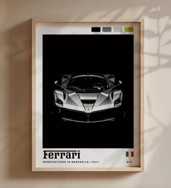 Modern Grey Ferrari Print, Italian Car Wall Art, Car Magazine Poster ...