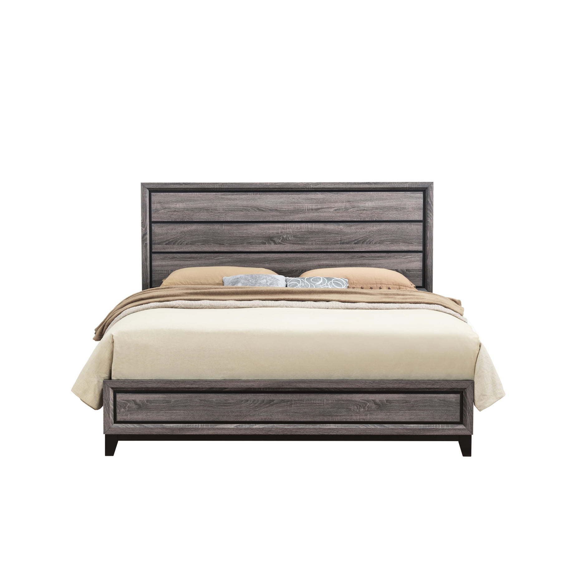 Modern Grey Full Bed | Tapered Legs & Panel Design | 3 Slats Included ...