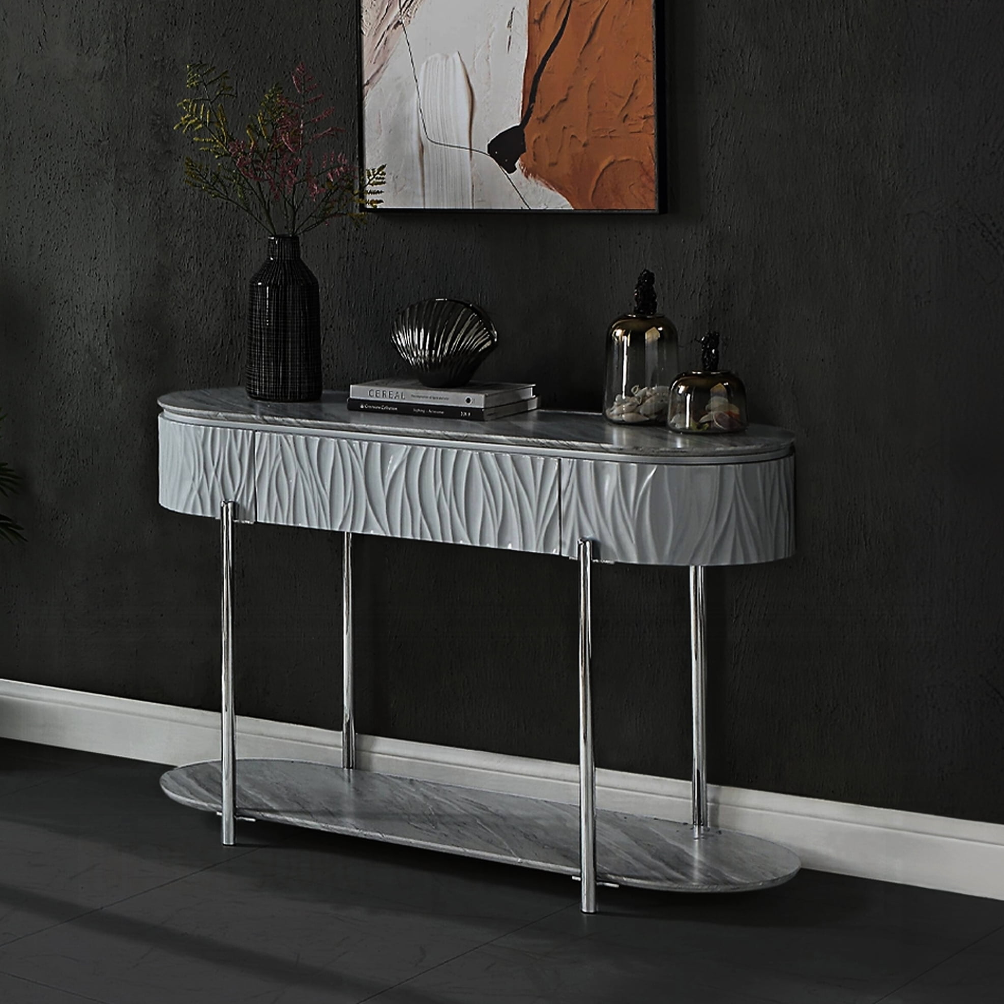 Modern Grey High Gloss Table With Practical Storage Compartments ...