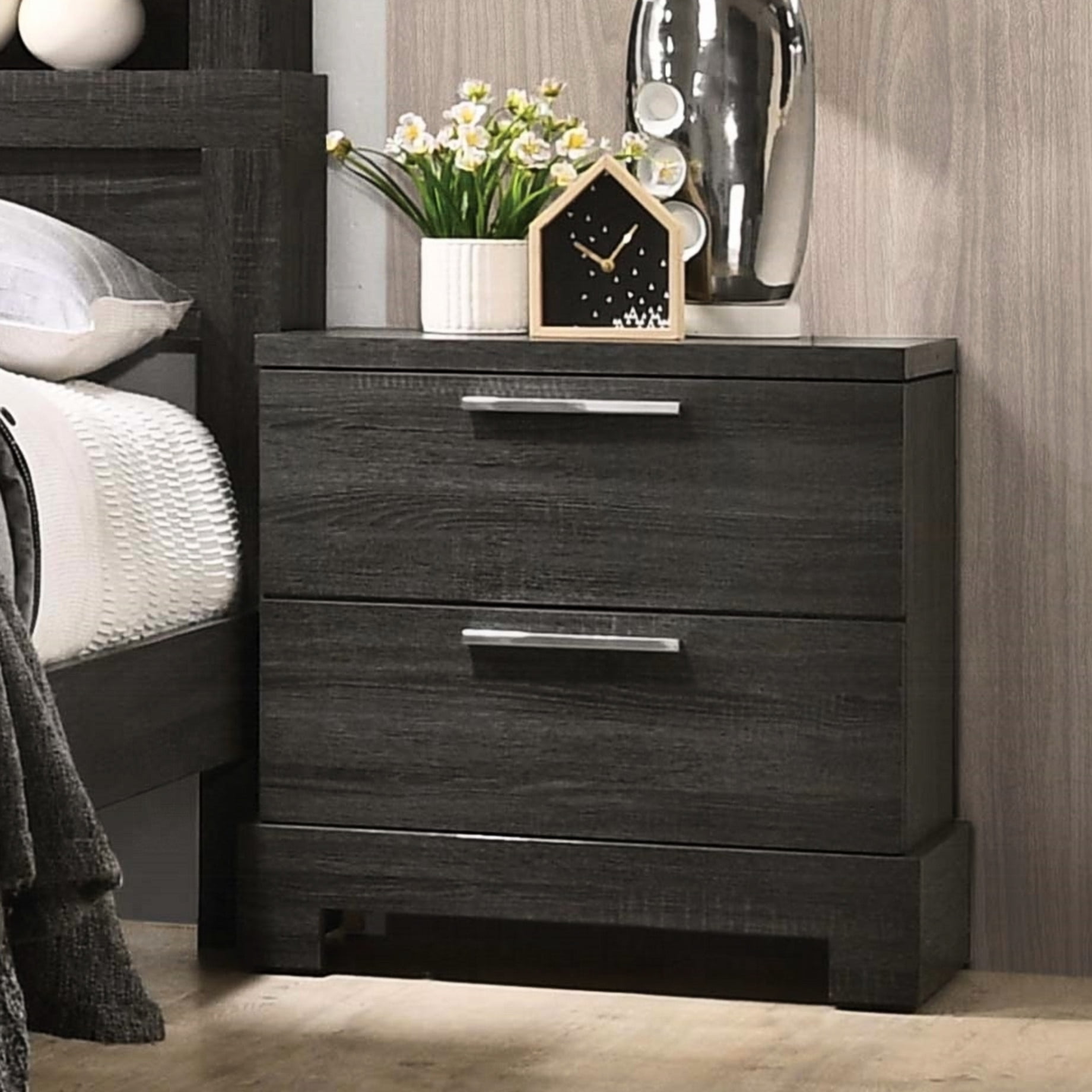 Modern Grey Oak Nightstand With 2 Drawers, Strong And Stable ...