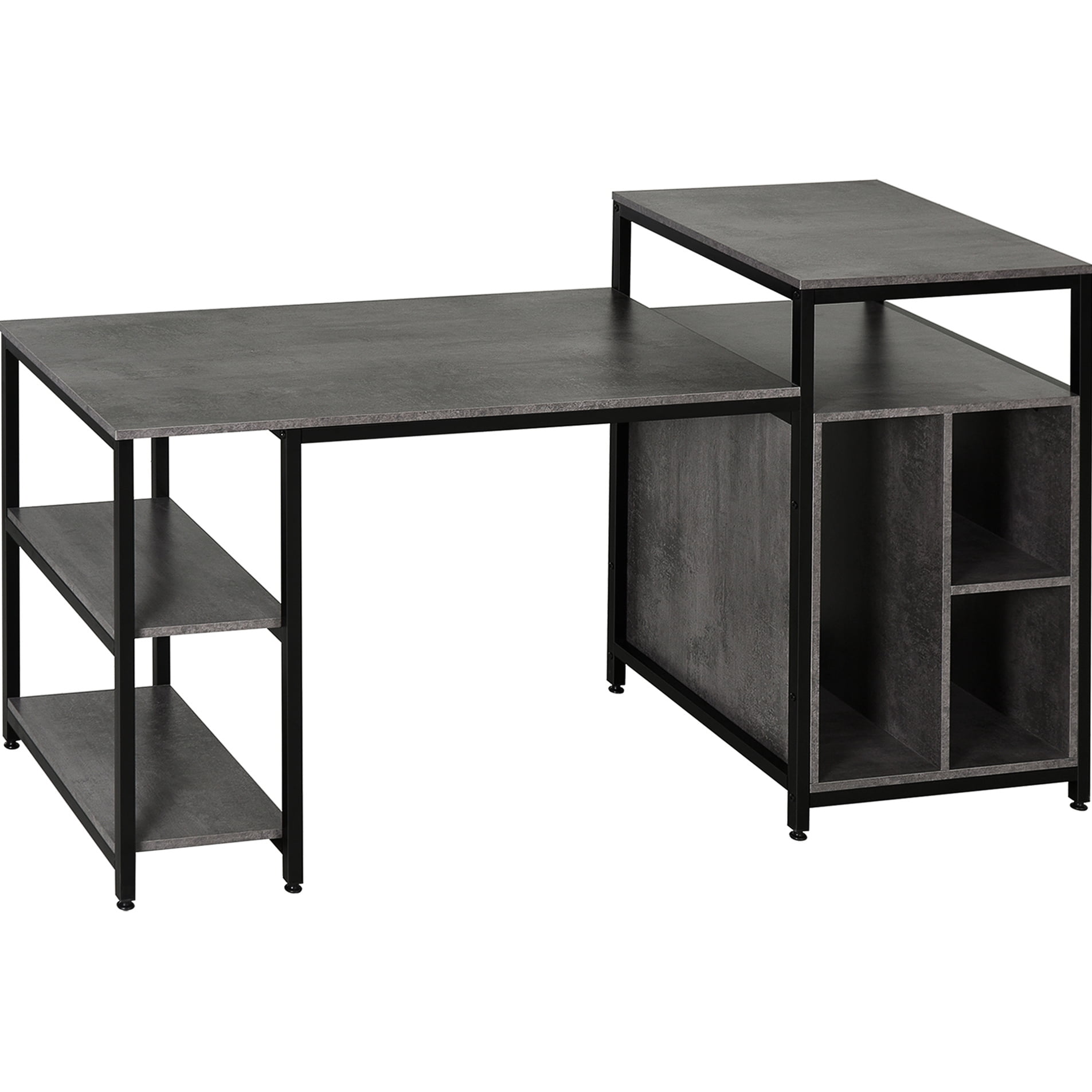 Modern Grey Office Desk With 68 Inch Workspace & Stand, Plentiful ...