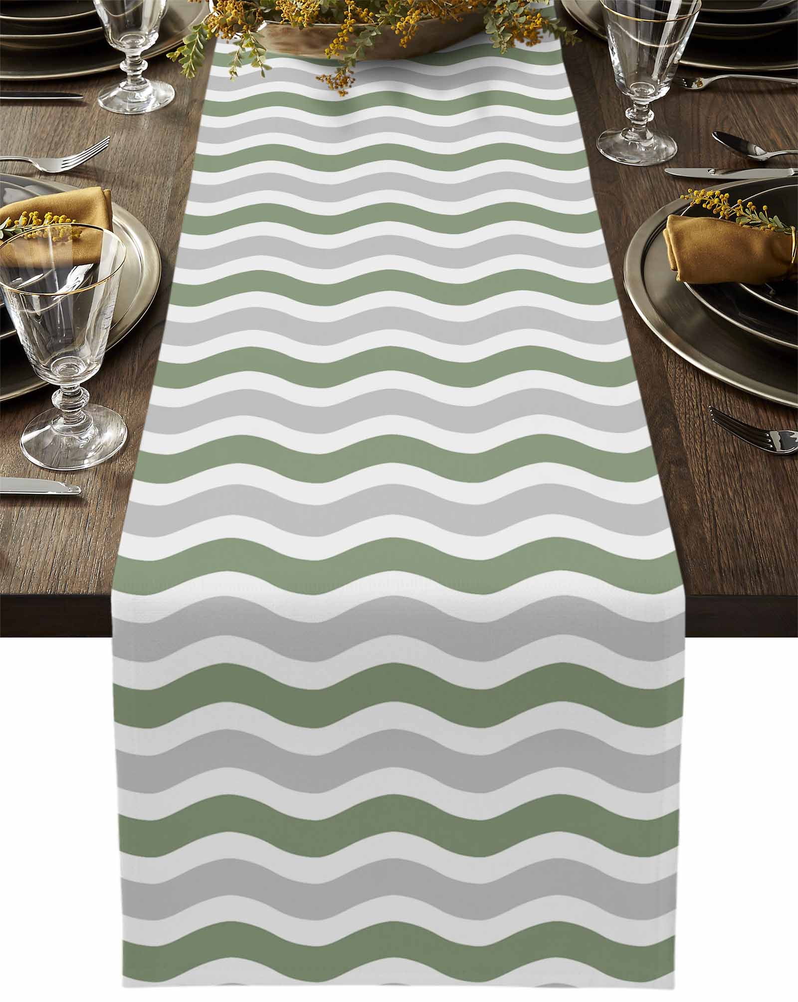 Modern Grey Sage Green Wavy Table Runners 13x36 Inches Long Linen ...