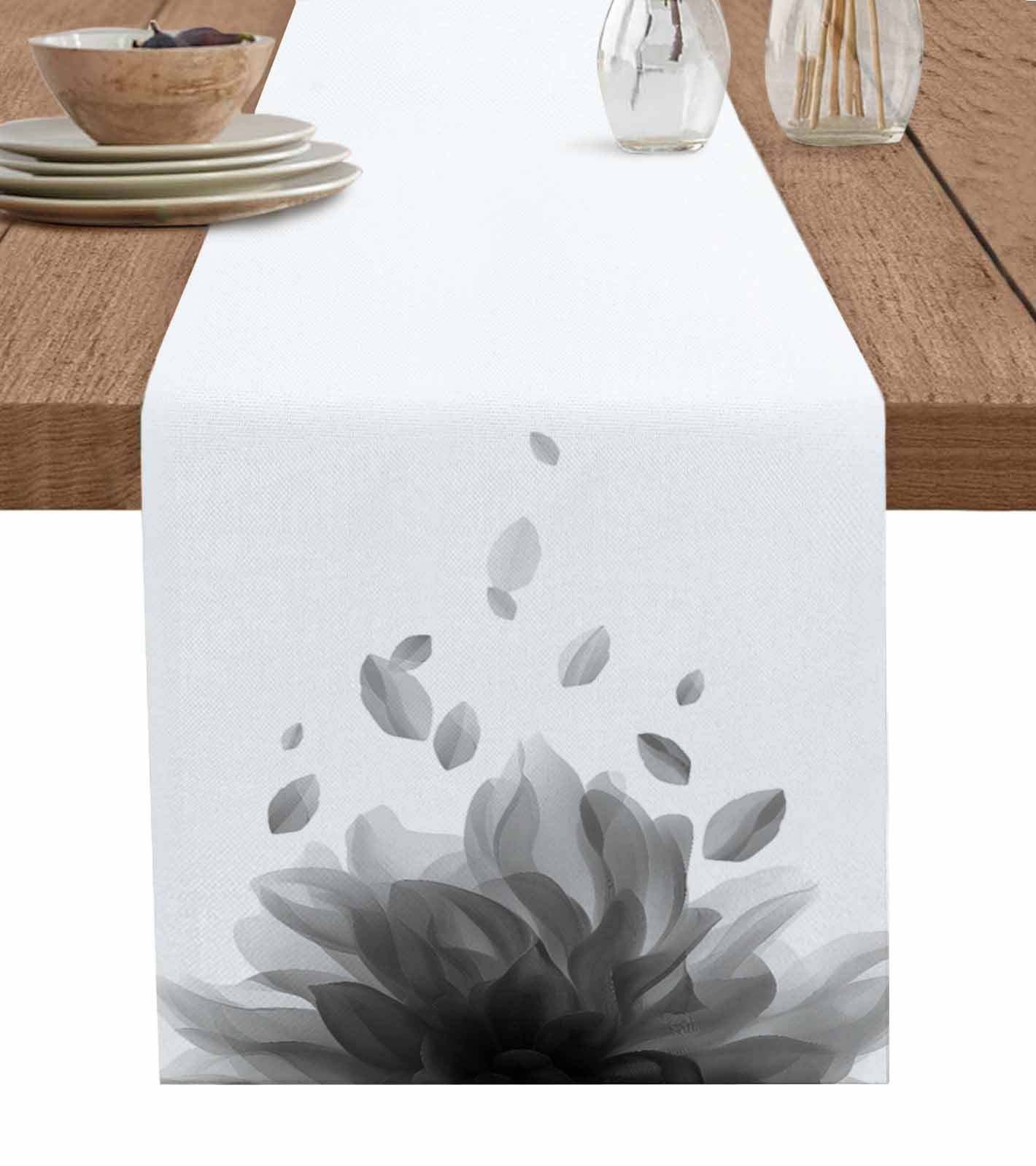 Modern Grey Table Runner 90 Inches, Gradient Floral Abstract Bohemian ...