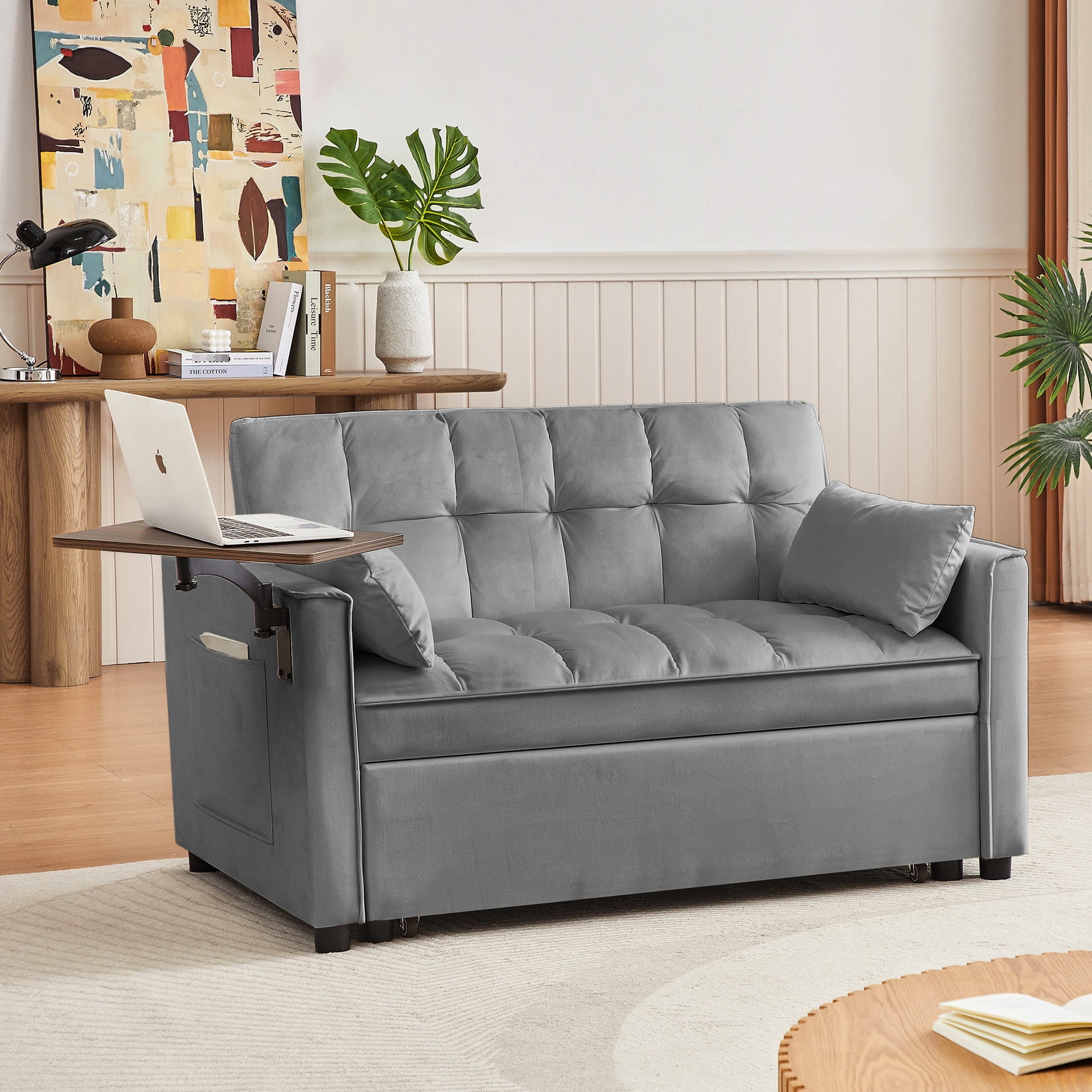 Modern Grey Velvet Bed Sofa / Foam Filler for Comfort - Walmart.com