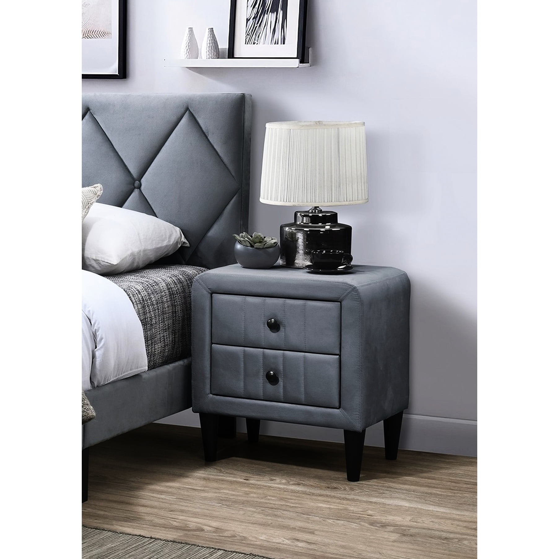 Modern Grey Velvet Bedroom Table - Tempered Leg Construction Classy ...