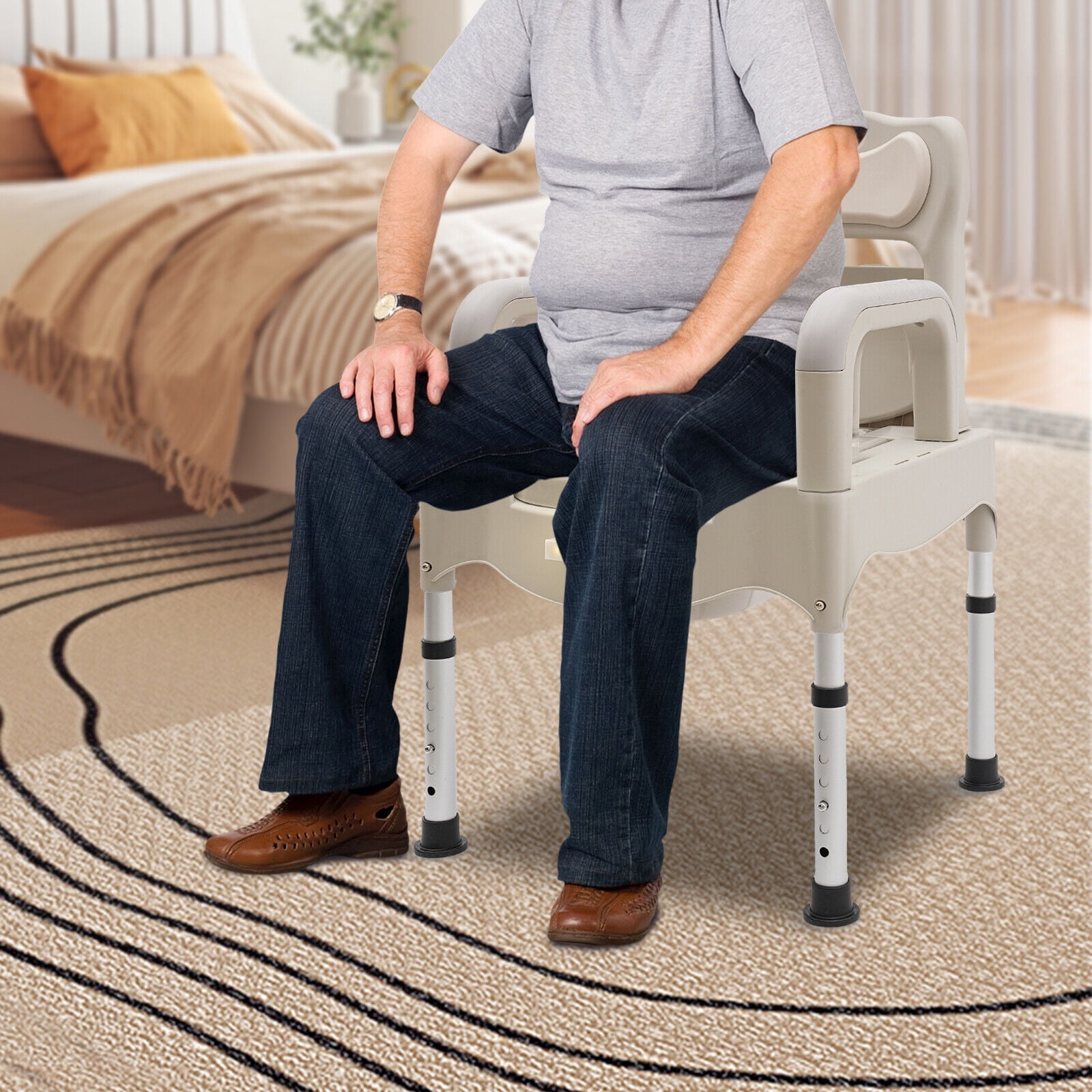 Modern Grey White Bedside Commodes Chair, Portable Toilet Chair, Height ...