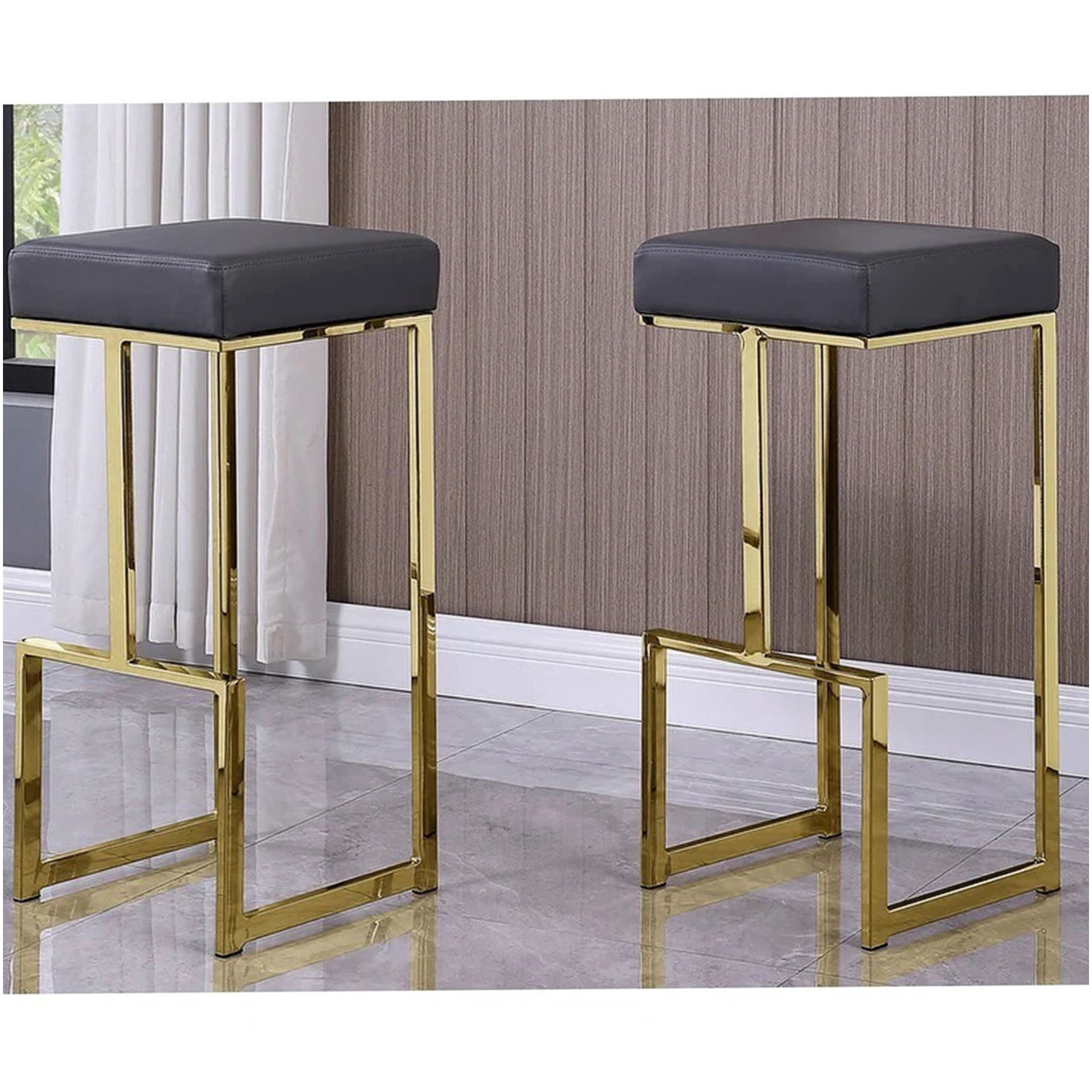 Modern Grey and Gold Bar Stools Set of 2, Backless Counter Stools with ...
