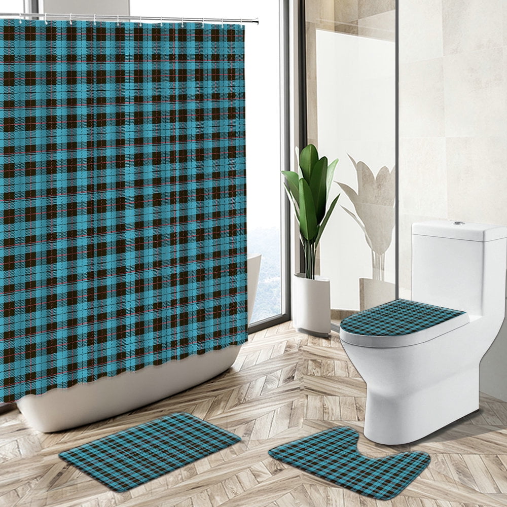 Modern Grid Striped Shower Curtain Set Blue Green Pastoral Simple Style ...