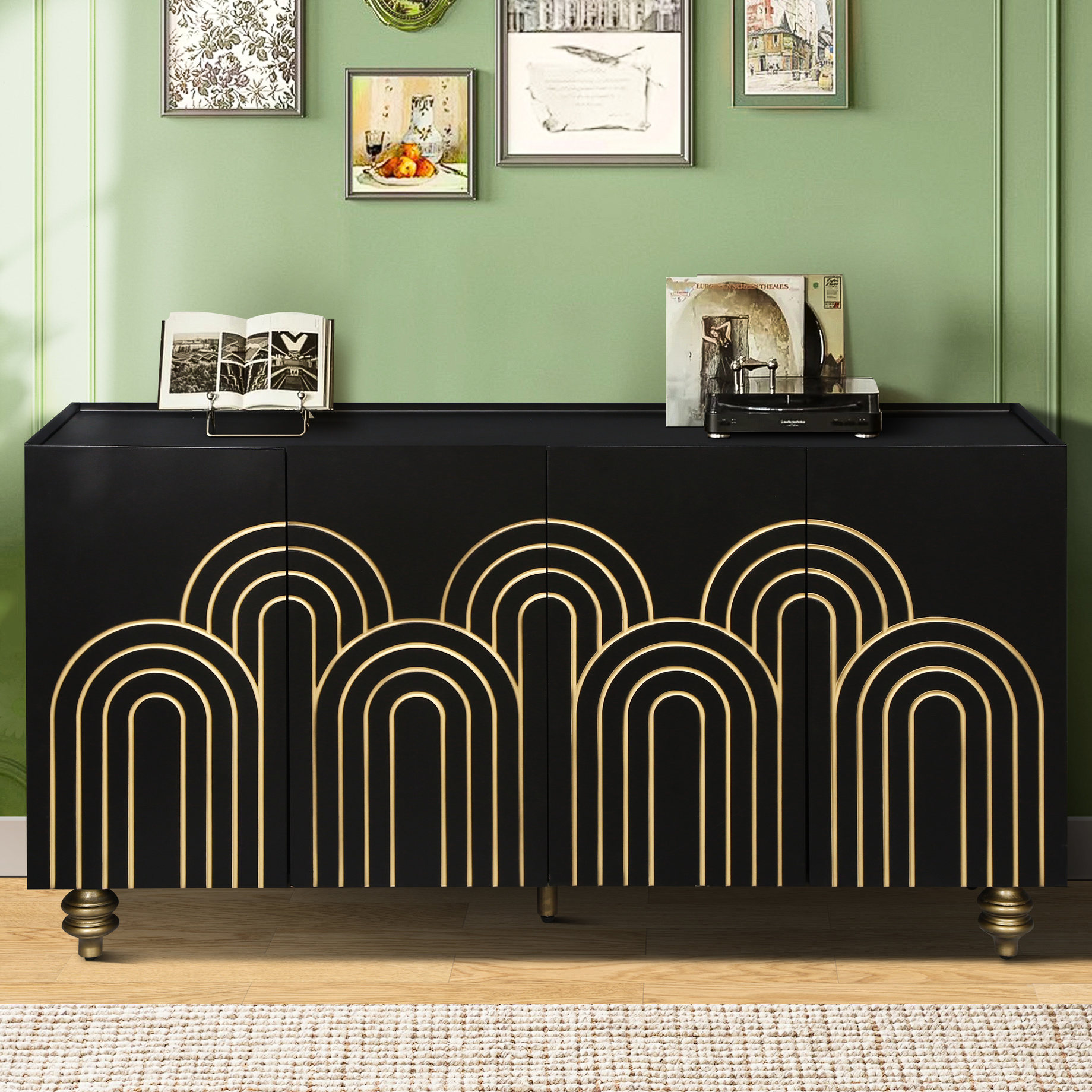 Modern Groove 4-Door Buffet | Ideal for Home Storage | Sturdy MDF ...