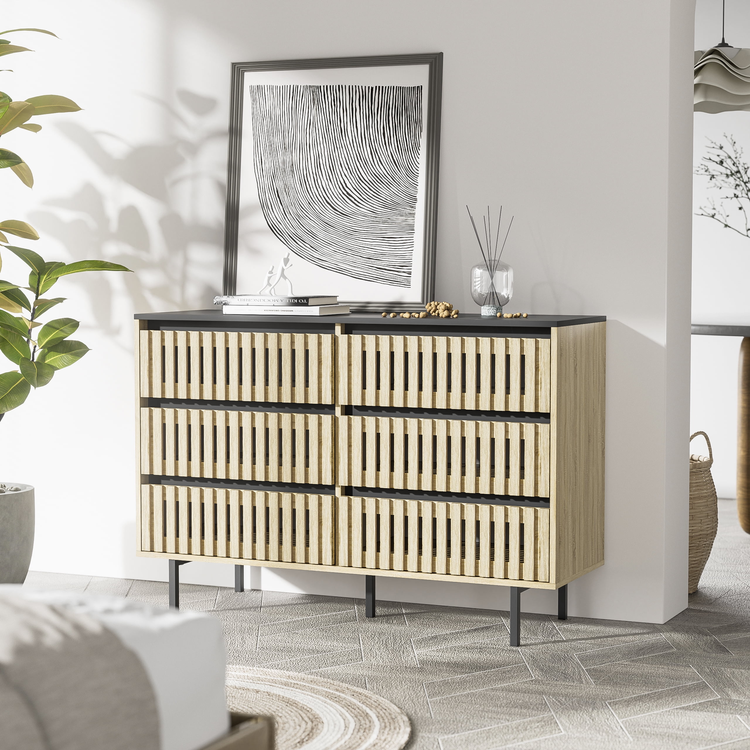 Modern Grooved 6-Drawer Dresser – Large Capacity Bedroom Storage ...