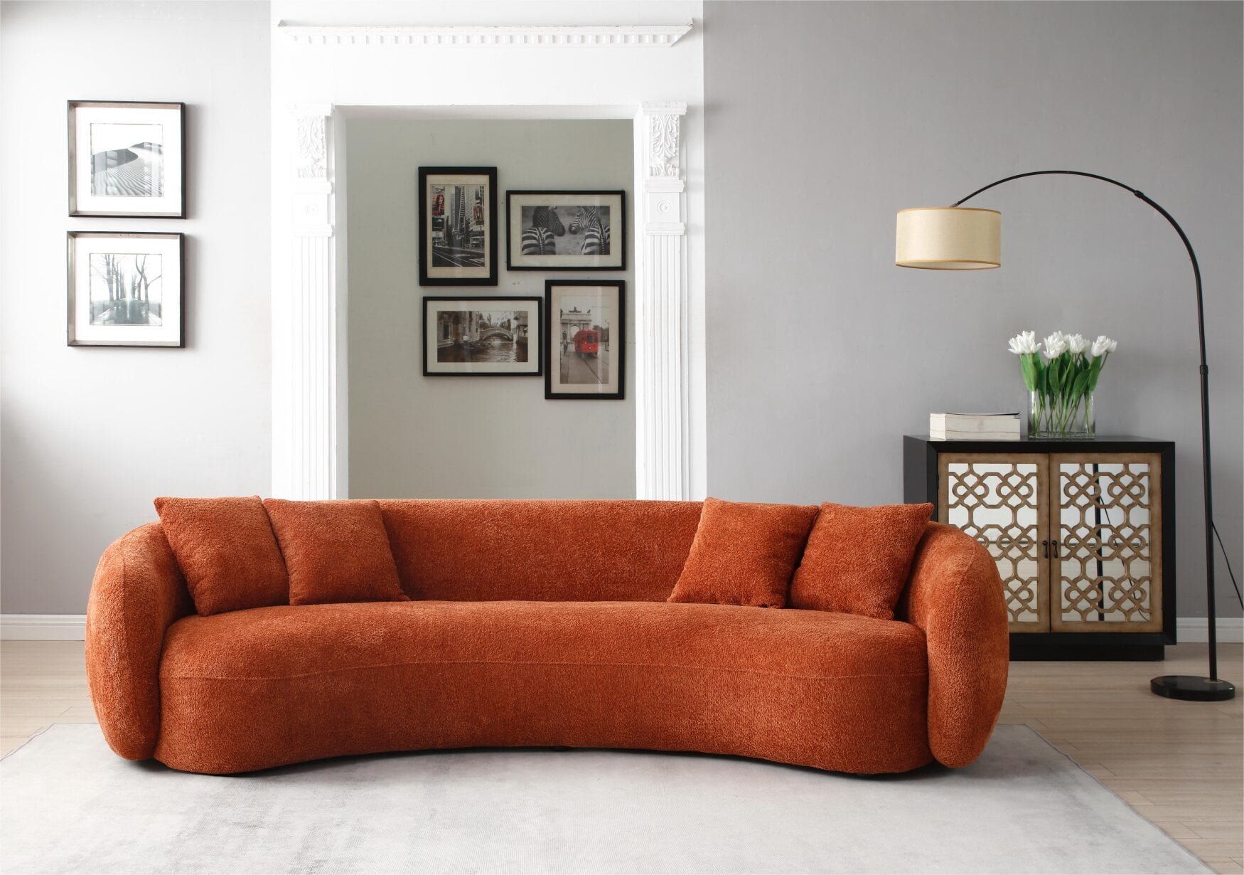 Modern Half Moon Comfy Sofa, 5-Seater Teddy Fleece Boucle Sofa, Leisure ...