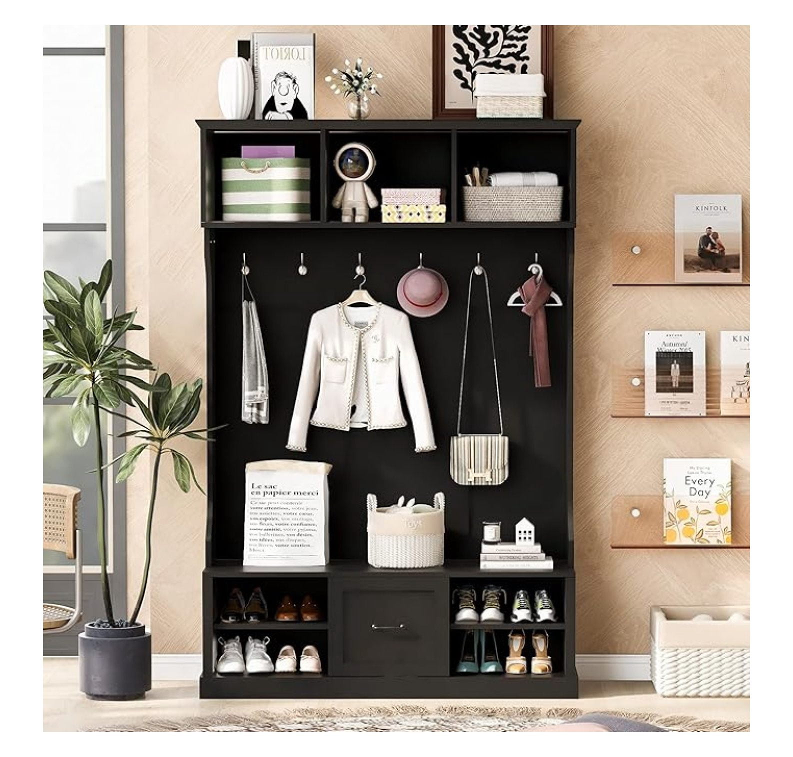 Modern Hall Tree with 6 , Coat Hanger, Entryway , A Spacious Drawer ...