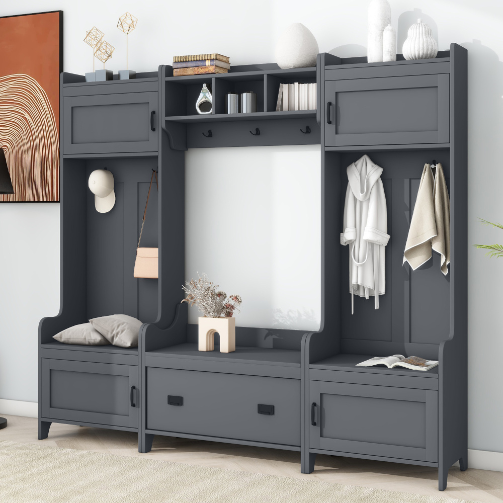 Modern Hall Tree with Ample Storage Drawer and Metal Hooks, Hallway ...