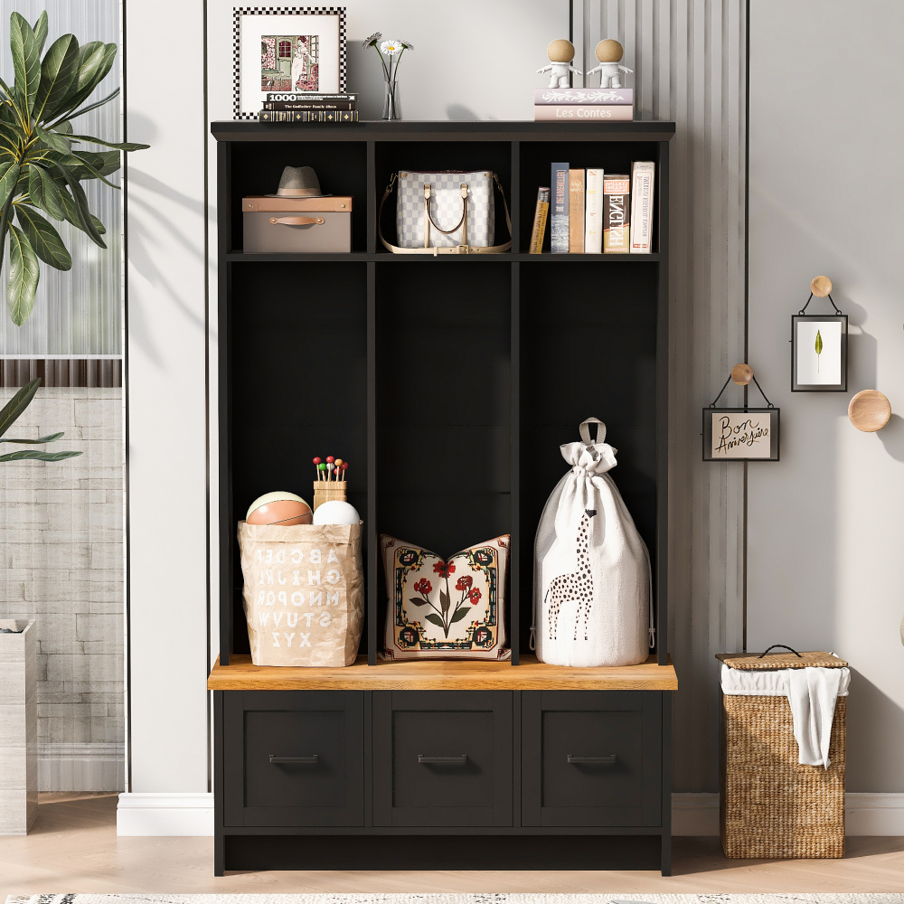 Modern Hall Tree with Entryway Bench, 3 Shelves and Drawers, 40.2 ...
