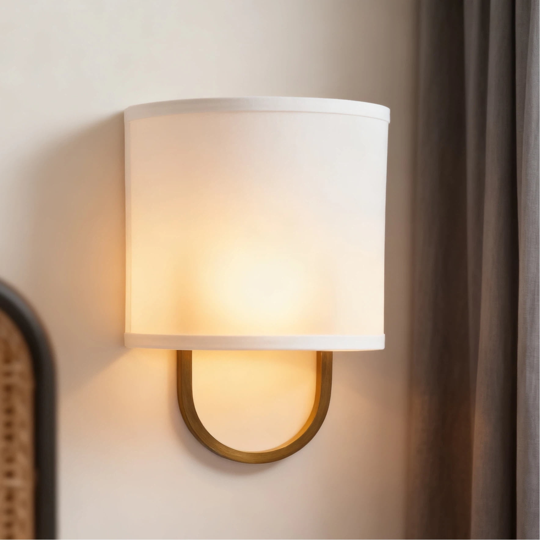 Modern Hand-Forged Iron Sconce with Linen Shade,Bedroom Wall Light ...