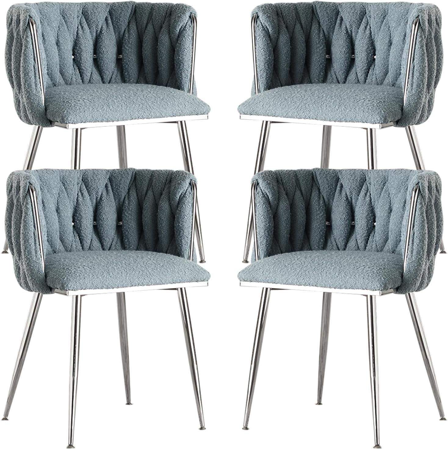 Modern Hand Weaving Dining Chairs Set of 4, Boucle Upholstered Vanity ...