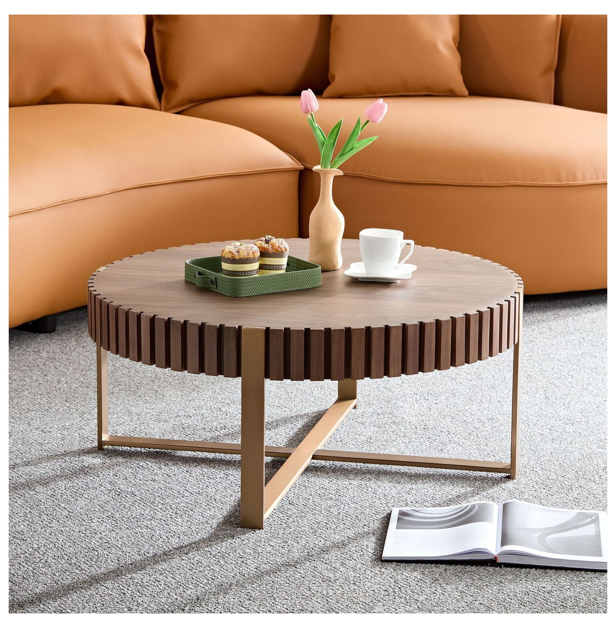 Modern Handcraft Drum Coffee Table 31.5 inch Round Coffee Table for ...