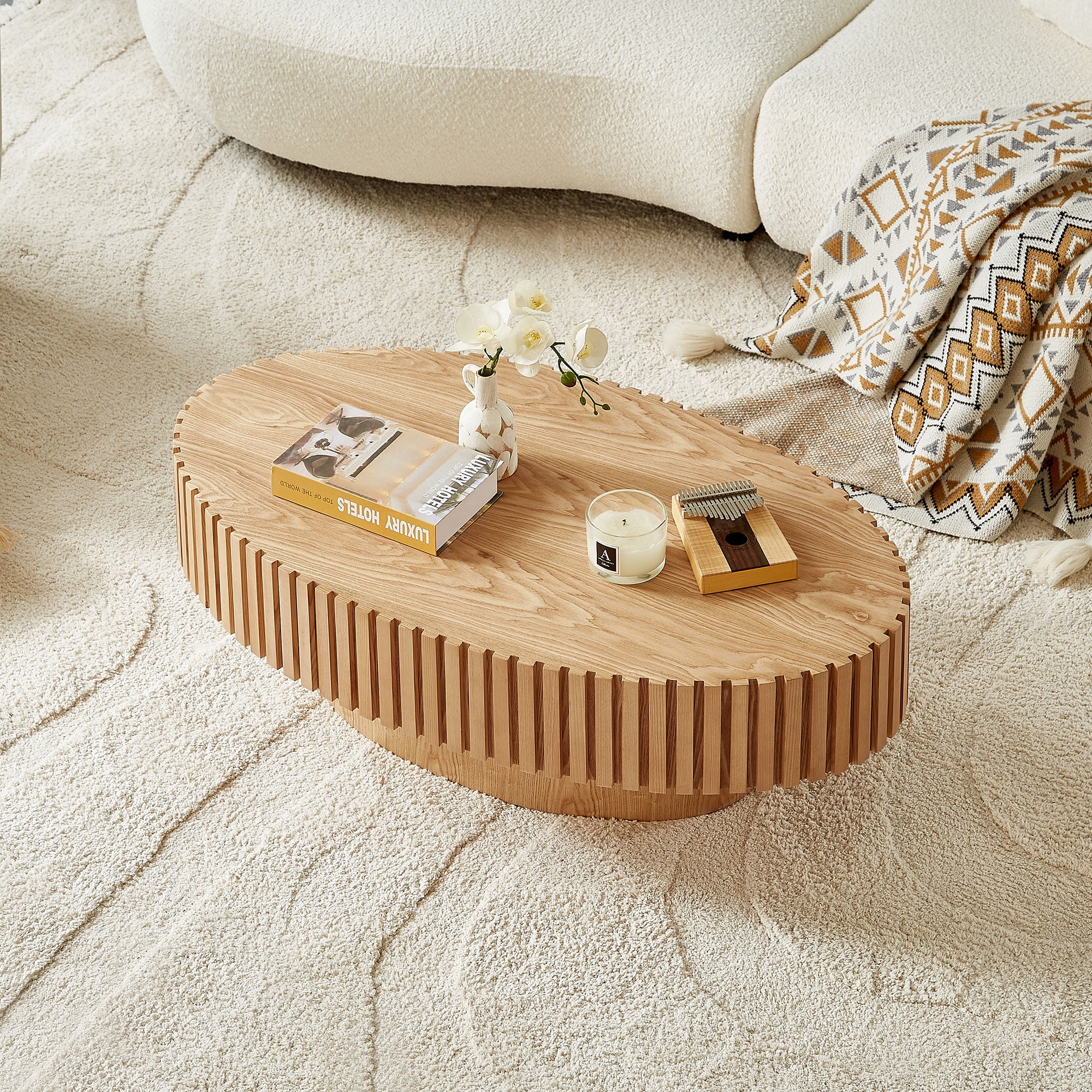 Modern Handcraft Drum Coffee Table Length 43.7 inch Ellipse Coffee ...